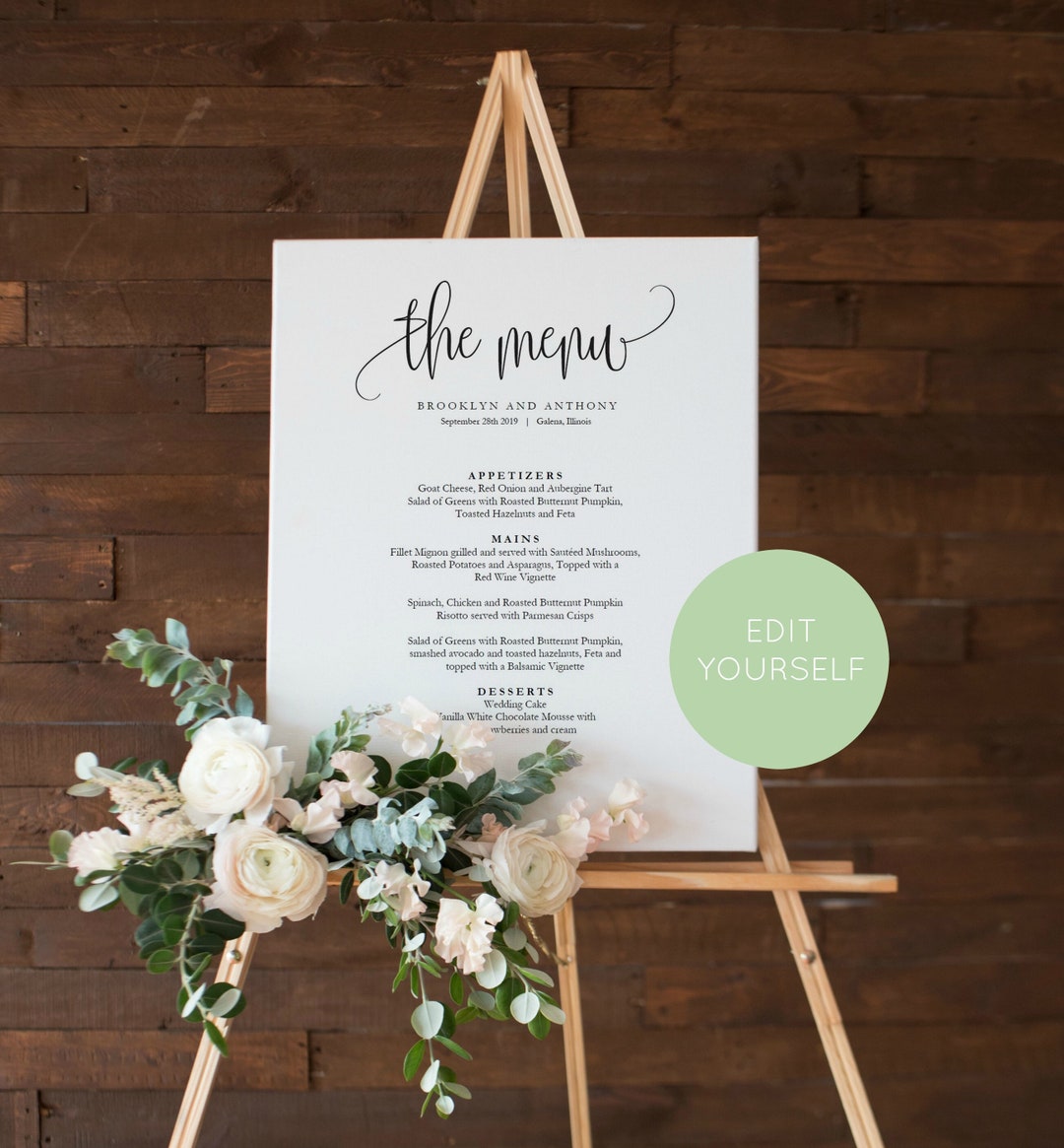 Wedding Menu Sign, Printable Wedding Menu Poster, Wedding Menu Board ...