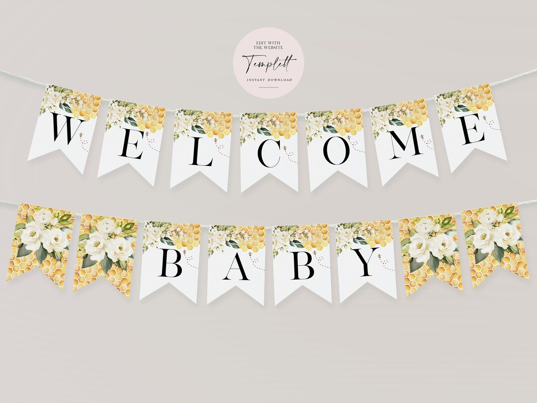 Bee Baby Shower Banner, Floral Bee Baby Shower Decorations, 100% ...