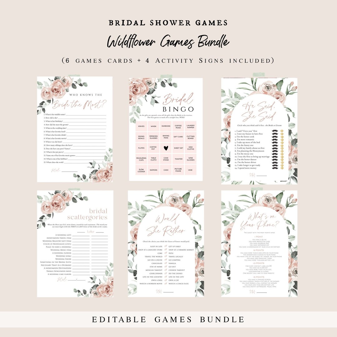 Rose Bridal Shower Game Bundle, Bridal Shower Games, Games Bundle ...