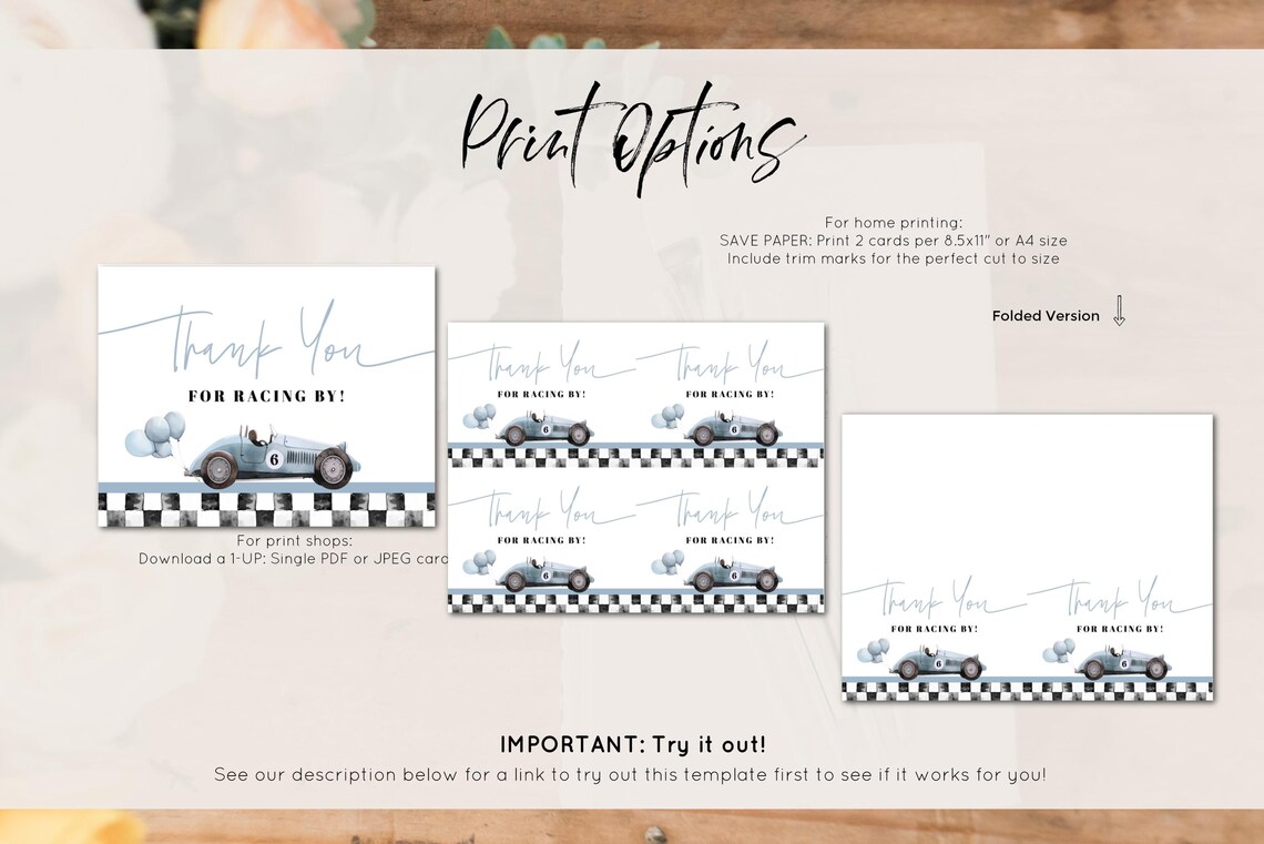 Littler Racer Thank You Card Template, Thank You Card Printable, Race ...