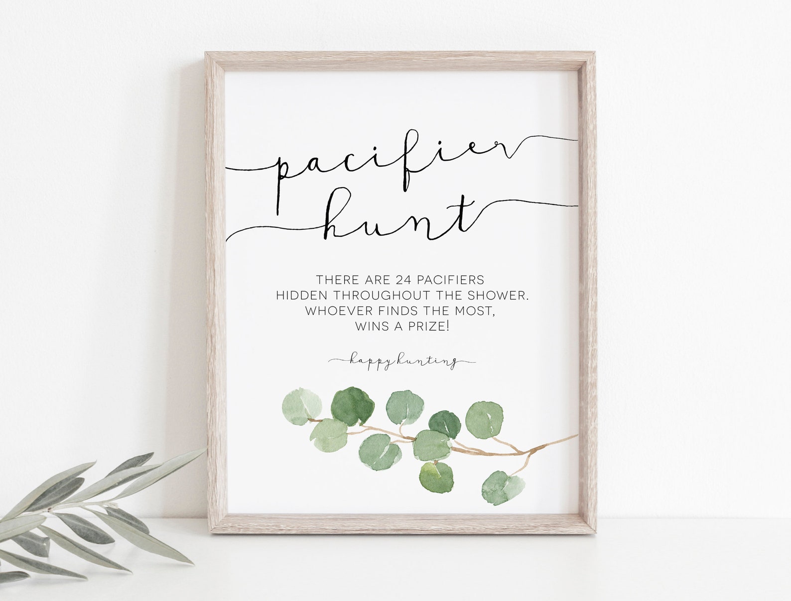 Pacifier Hunt Game Baby Shower Game Sign Greenery Pacifier | Etsy