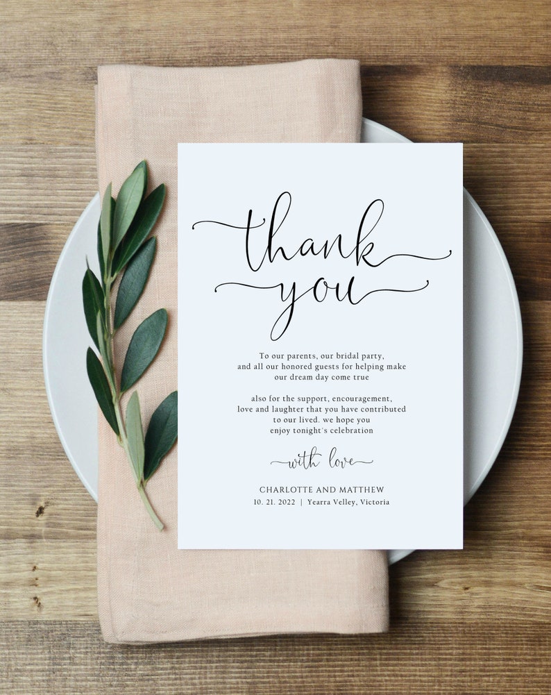 Script Wedding Thank You Note Printable Thank You Card - Etsy
