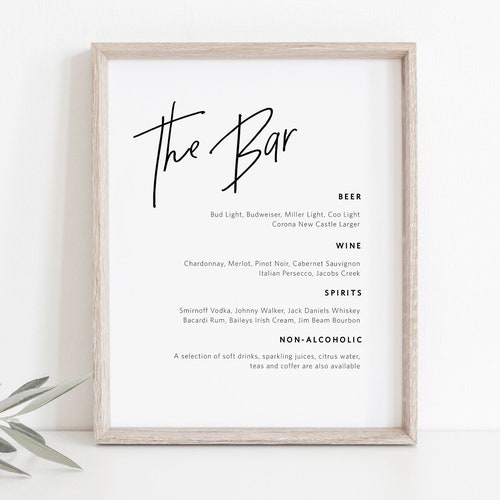 Wedding Bar Menu Sign Printable Calligraphy Bar Menu - Etsy