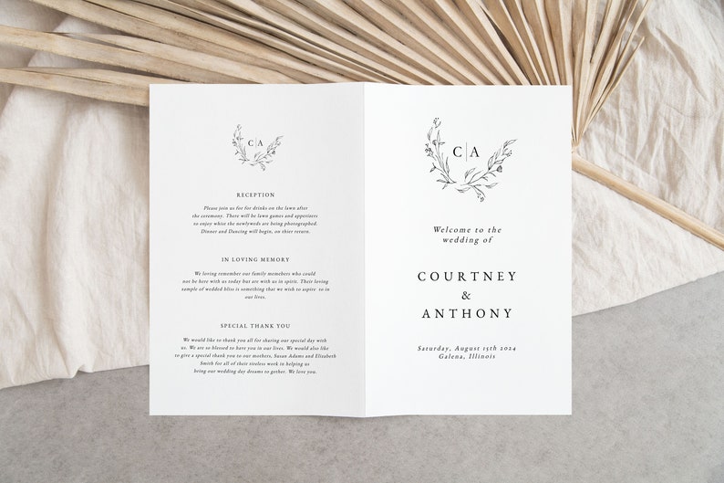 Botanical Wedding Program Template Wedding Program Printable | Etsy