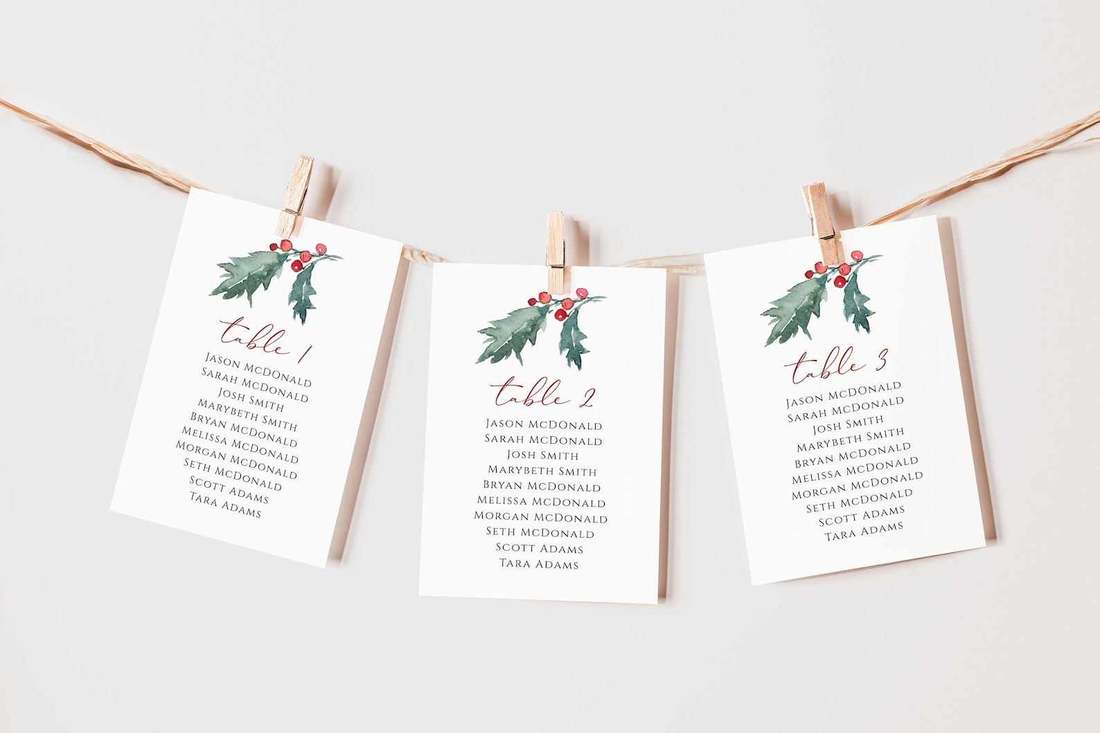 Holiday Table Seating Chart Template, Christmas Table Seating Cards ...