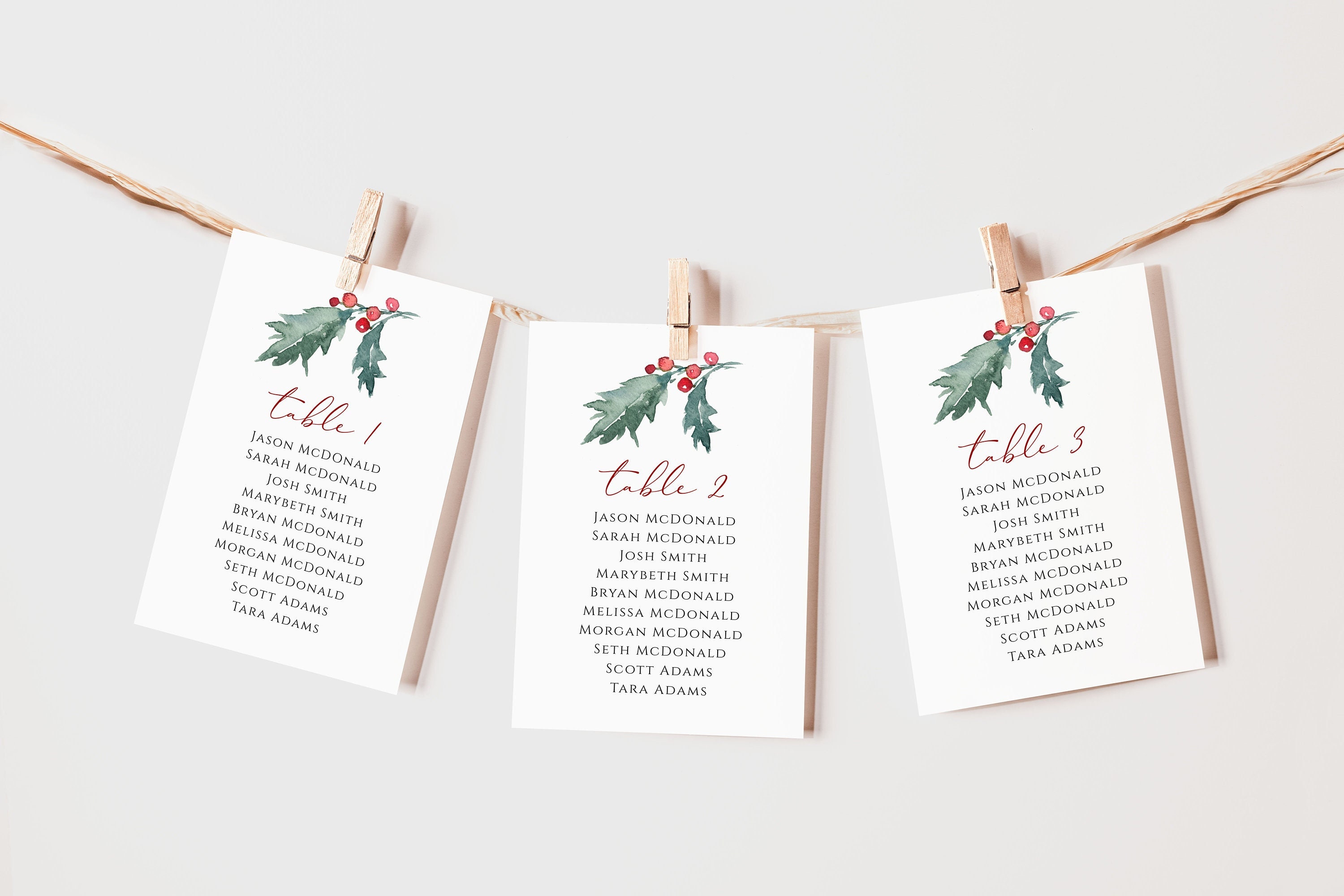 Holiday Table Seating Chart Template, Christmas Table Seating Cards ...