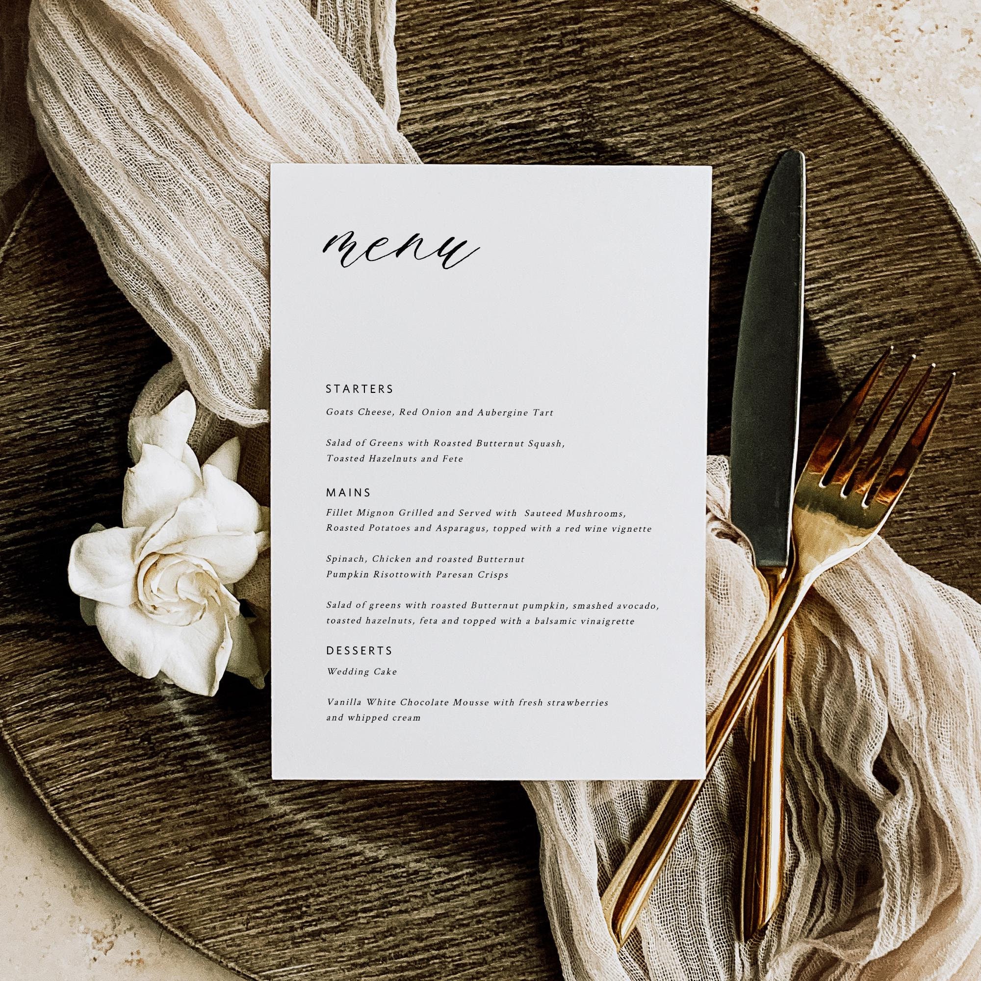 Wedding Menu Template, Printable Menu Card, 5×7 & 8×10 Wedding Menu ...