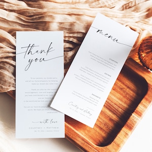 Modern Menu and Thank You Card, Wedding Menu Card, Napkin Note Thank ...