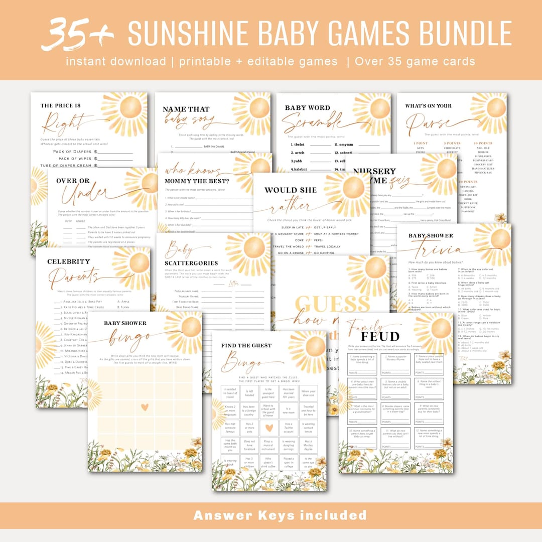 Sunshine Baby Shower Game Bundle, Baby Shower Games, Sun Baby Games ...