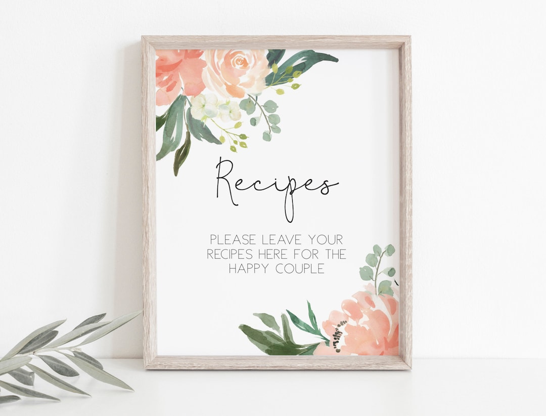 Peach Recipes Sign, Bridal Shower Recipes Sign, Peach Bridal Shower ...