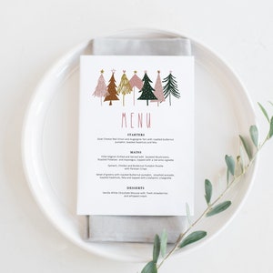 Christmas Menu, Pink Christmas Menu, Printable Christmas Menu , 5x7 ...