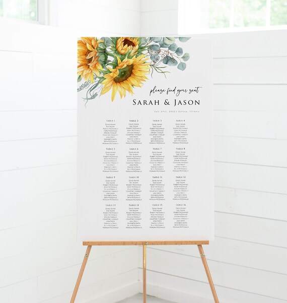 Paper Hanging Chart Instant Download WI176 Sunflowers Wedding Seating ...
