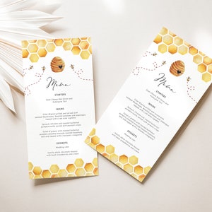 Bee Menu Card, Honeybee Menu Template, Party Menu, Instant Download ...