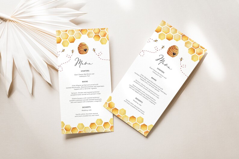 Bee Menu Card Honeybee Menu Template Party Menu Instant - Etsy