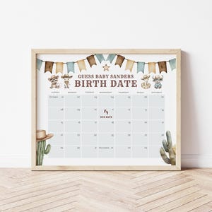 Cowboy Baby Due Date Calendar, Wild West Baby Shower, Guess Baby's ...