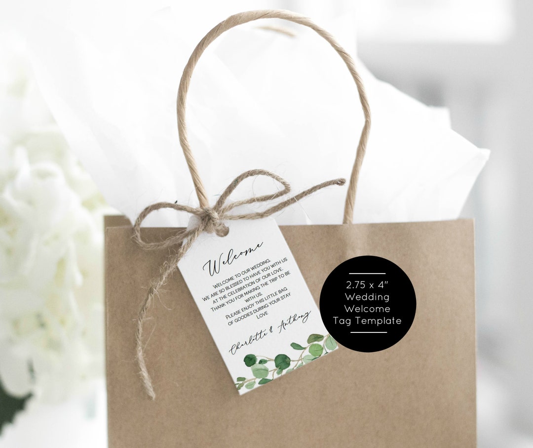 Wedding Welcome Tag, Printable Welcome Tag Template, Greenery Wedding ...