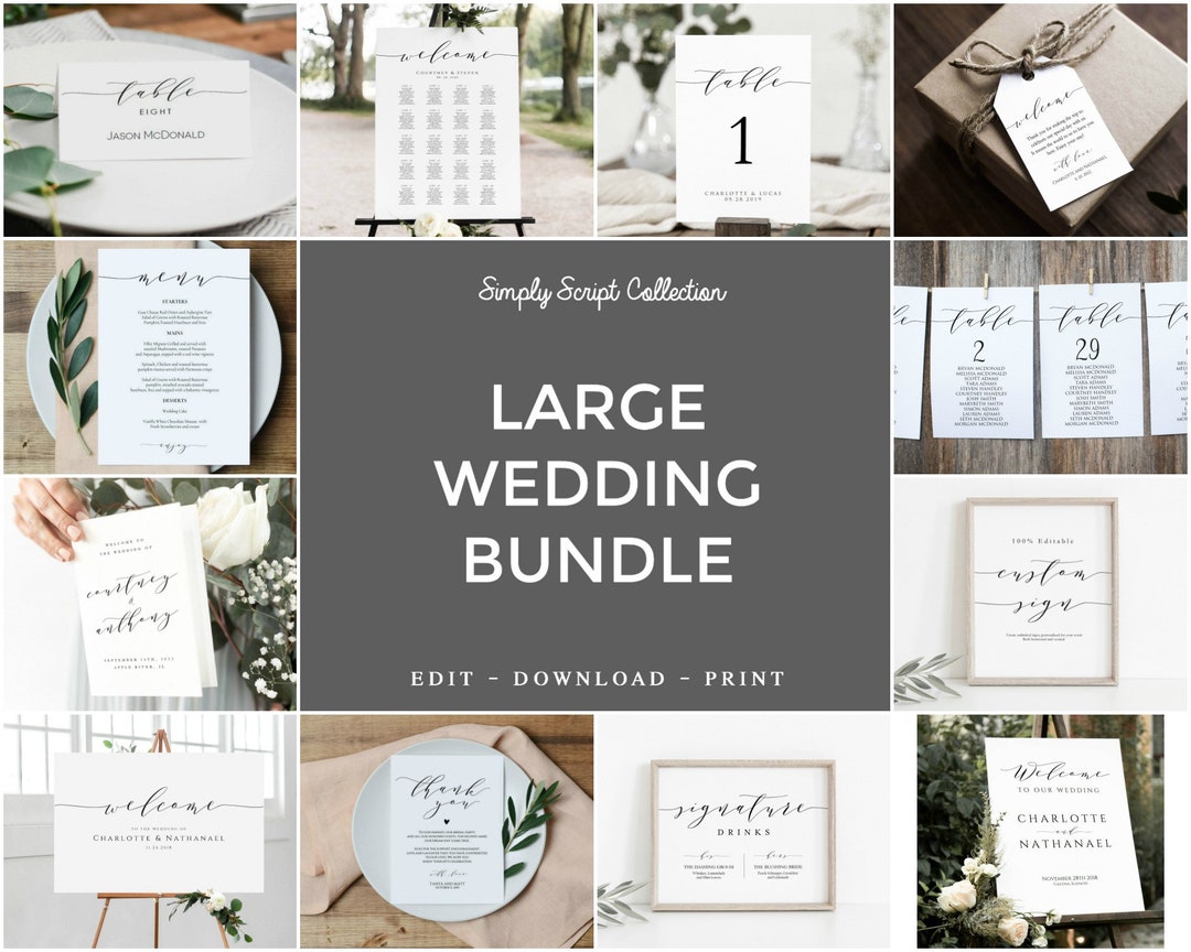 Calligraphy Wedding Bundle, Editable Wedding Templates, 100% Editable ...