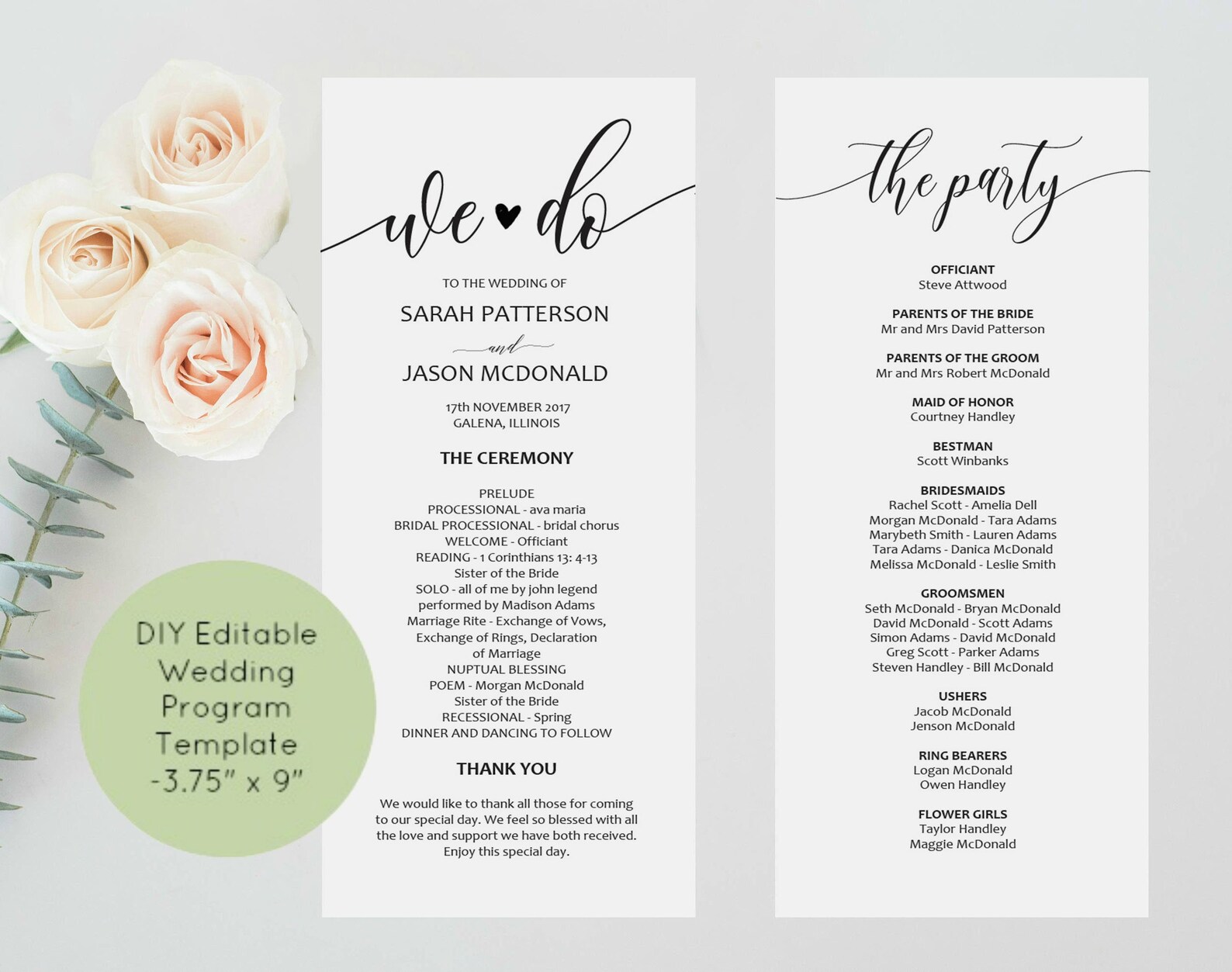 Calligraphy Wedding Program Template, Printable Wedding Program ...