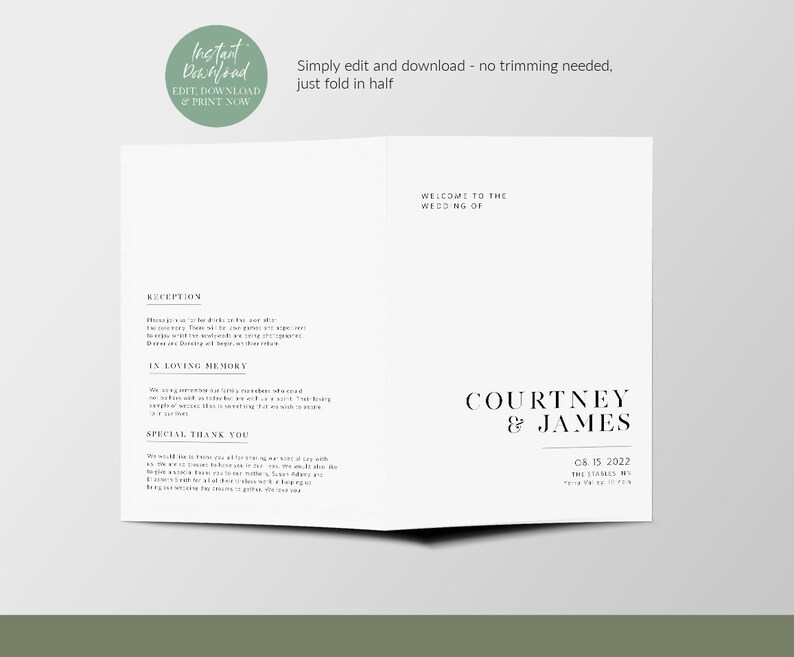 Minimalist Wedding Program Template Wedding Program - Etsy