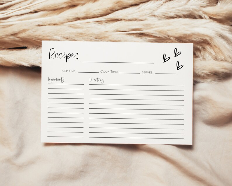 Minimalist Recipe Sign and Card Set, Recipes Insert Card, Diy Recipe ...