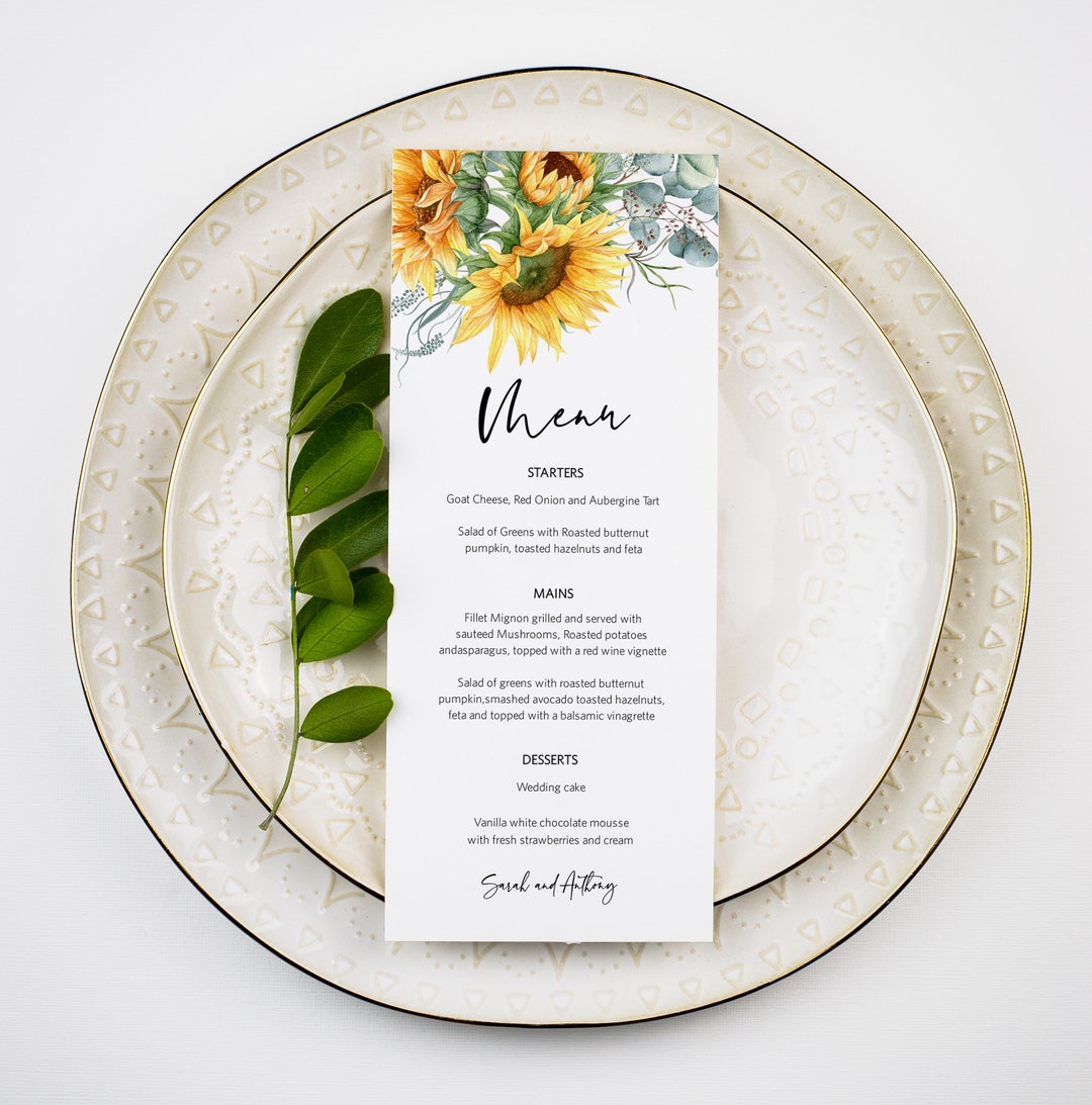 Sunflower Menu Card, Fall Menu Template, Eucalyptus Menu, Instant ...