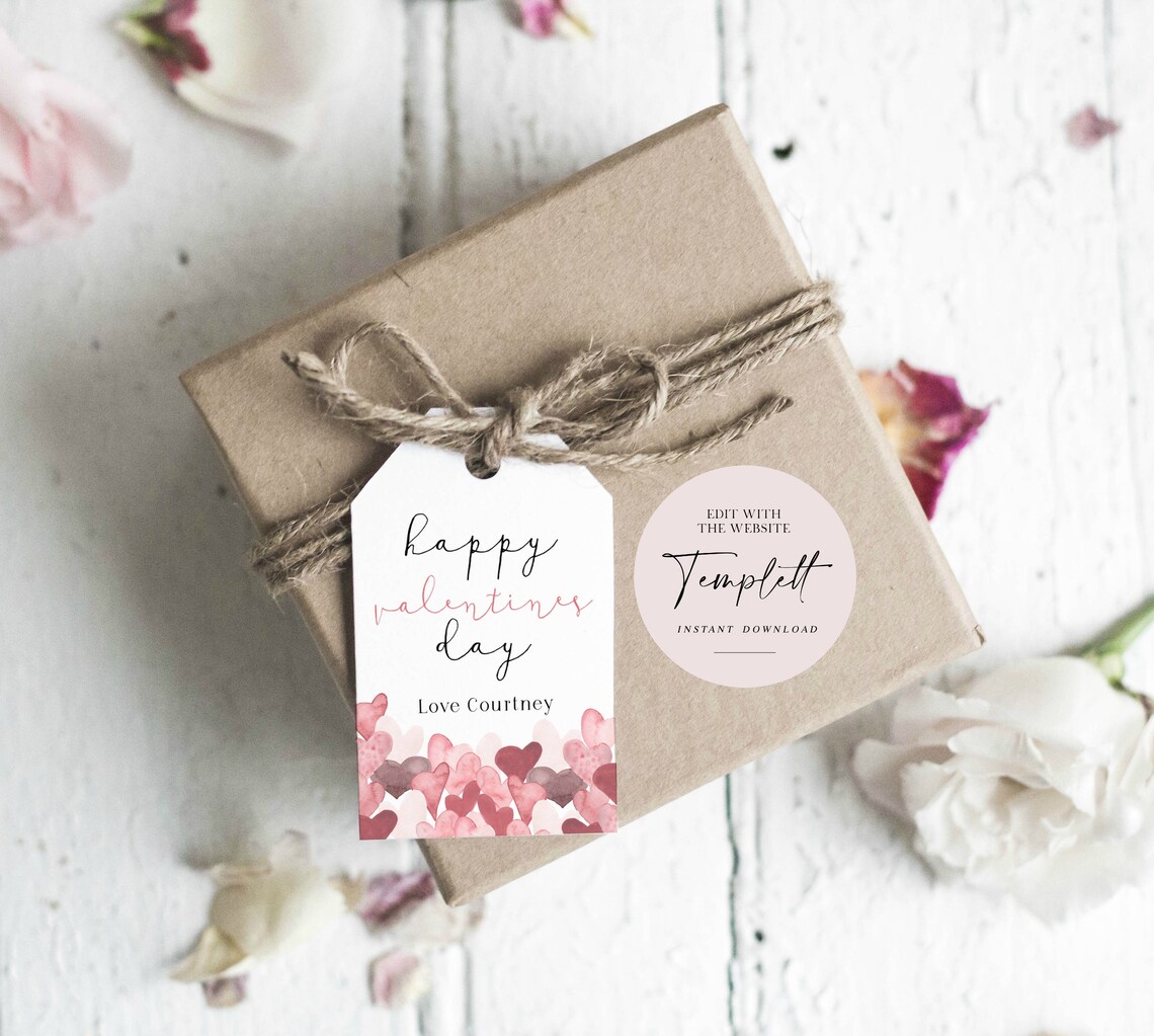 Valentines Day Hearts Tag Pink Hearts Tag Printable - Etsy