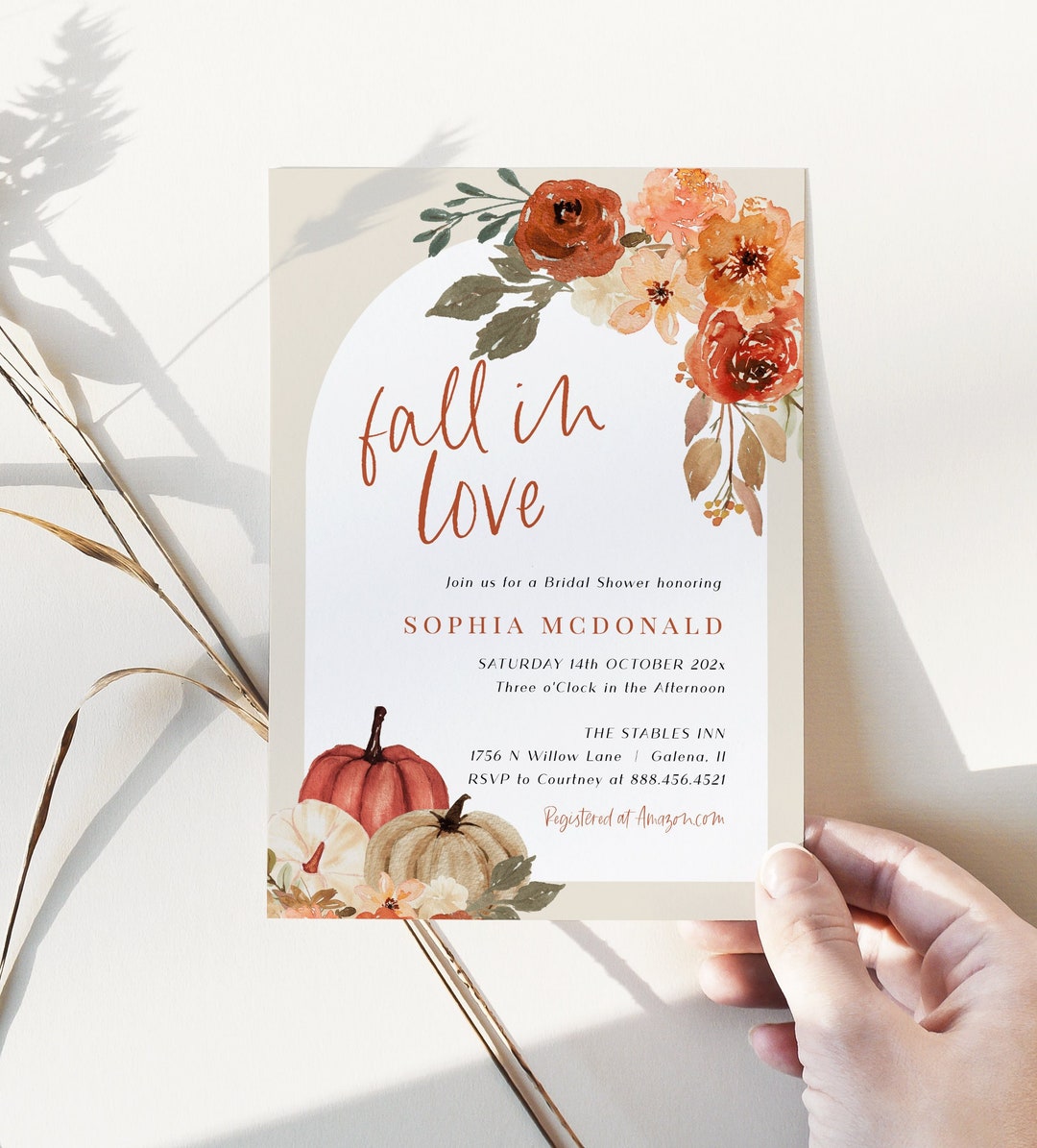 Fall Bridal Shower Invitation, Autumn Bridal Shower Pumpkin Invitation ...