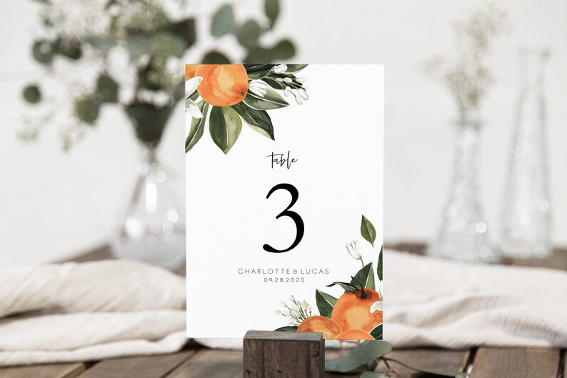 Citrus Table Numbers Printable Table Numbers Template Orange | Etsy