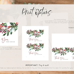 Christmas Thank You Card Template, Thank You Card Printable, Thank You ...