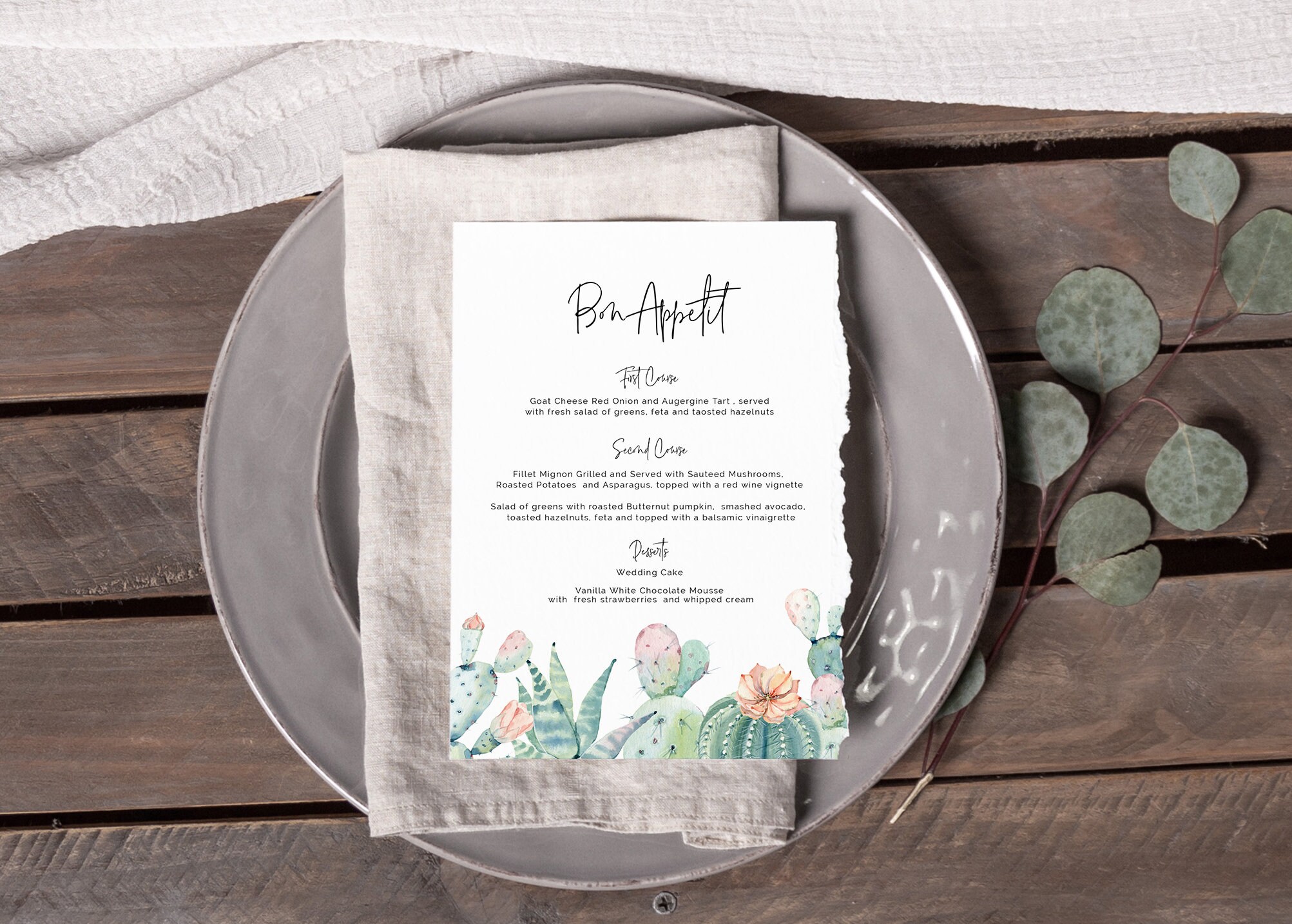 Cactus Menu Template Menu Card Printable Menu 5x7 Instant | Etsy