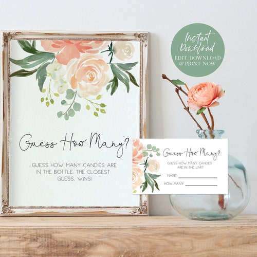Guess How Many Sign and Cards Guess How Many Game Floral Baby - Etsy