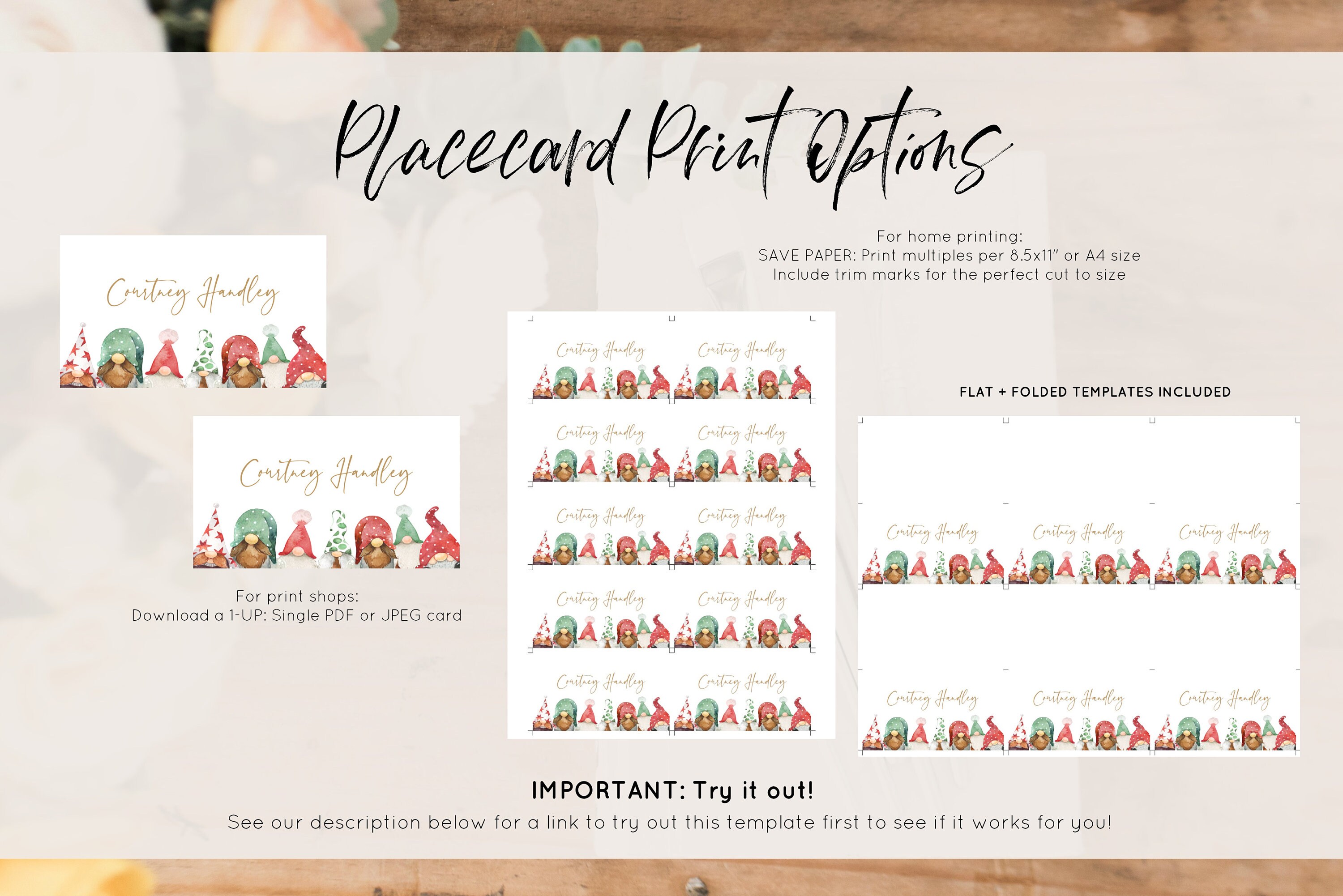 Christmas Gnomes Place Card Template Holiday Party Seating | Etsy