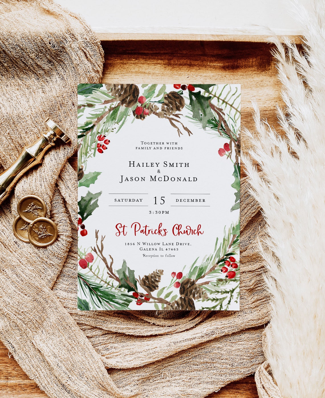 Christmas Wedding Invitation Template, Wedding Invitation, Holiday ...