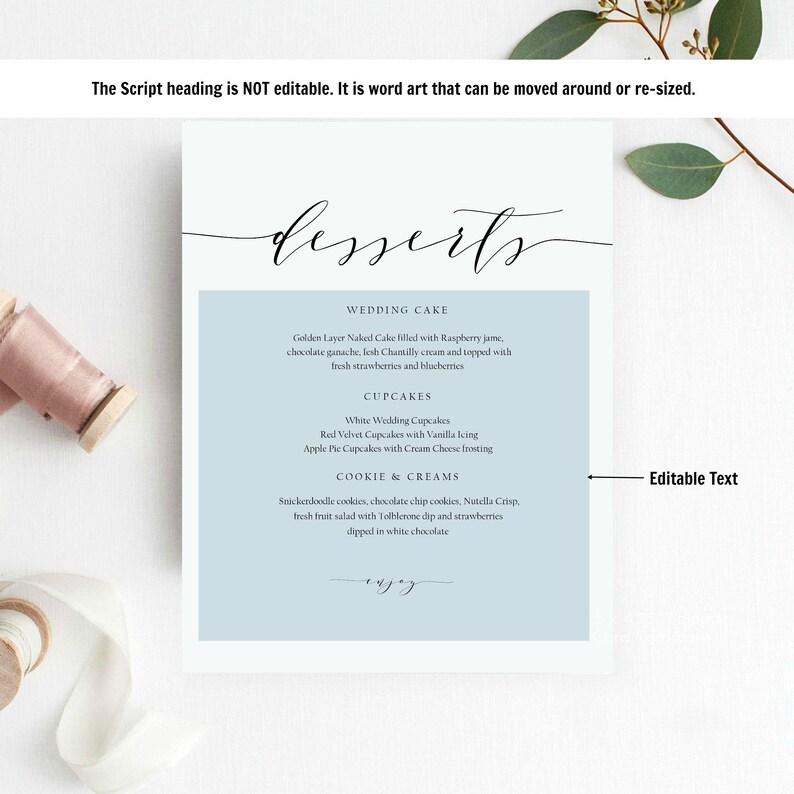 Dessert Menu Sign Calligraphy Desserts Sign Template - Etsy