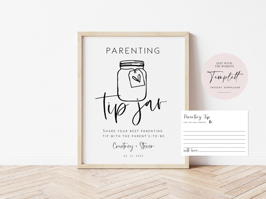 Parenting Tip Jar Sign and Advice Cards, Minimalist Parenting Advice ...