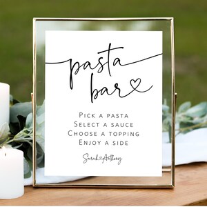Minimalist Pasta Bar Sign, Wedding Pasta Bar Template, Food Buffet Sign ...