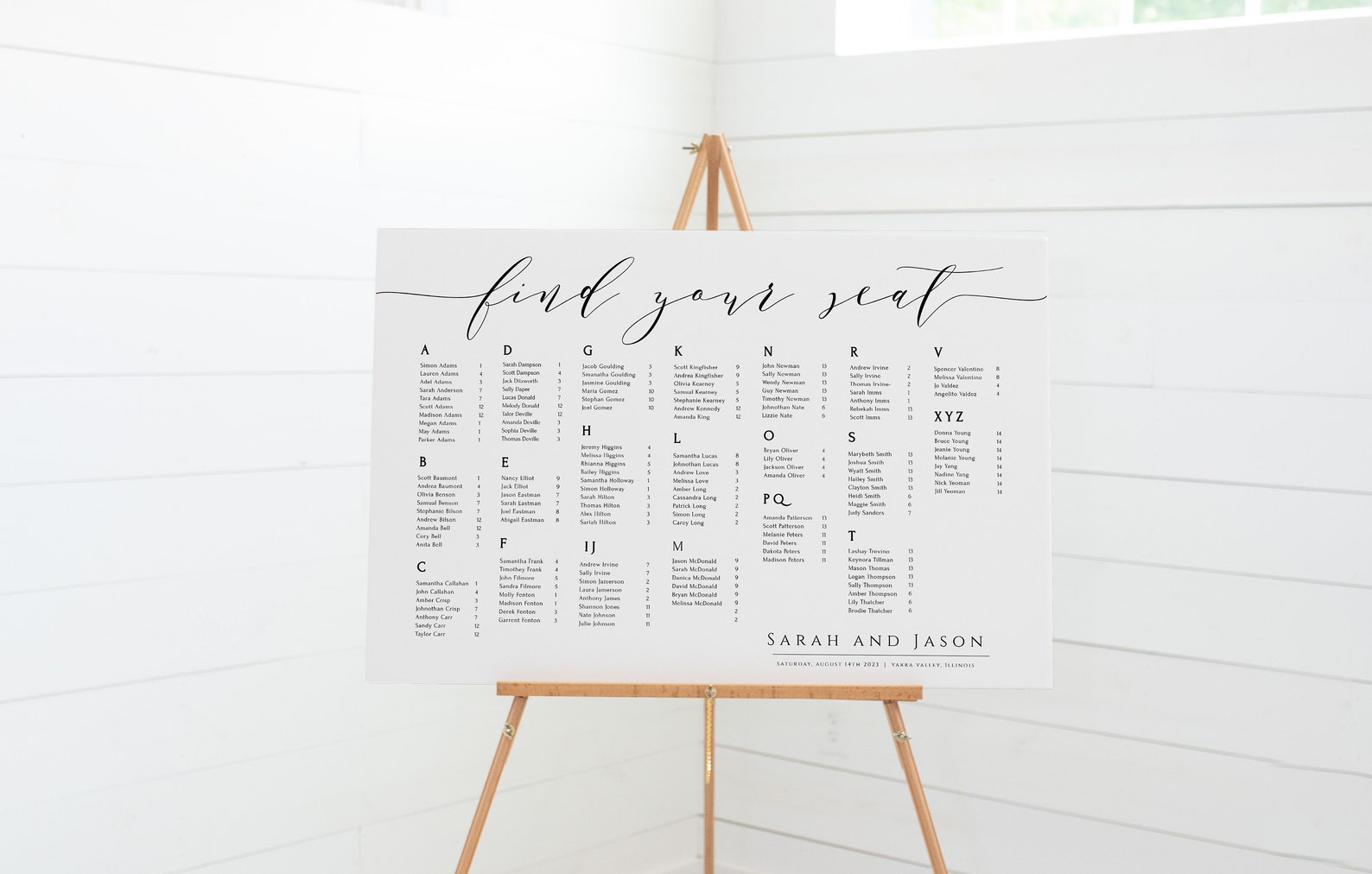 Script Alphabetical Seating Chart, Wedding Seating Chart, Alphabetical ...