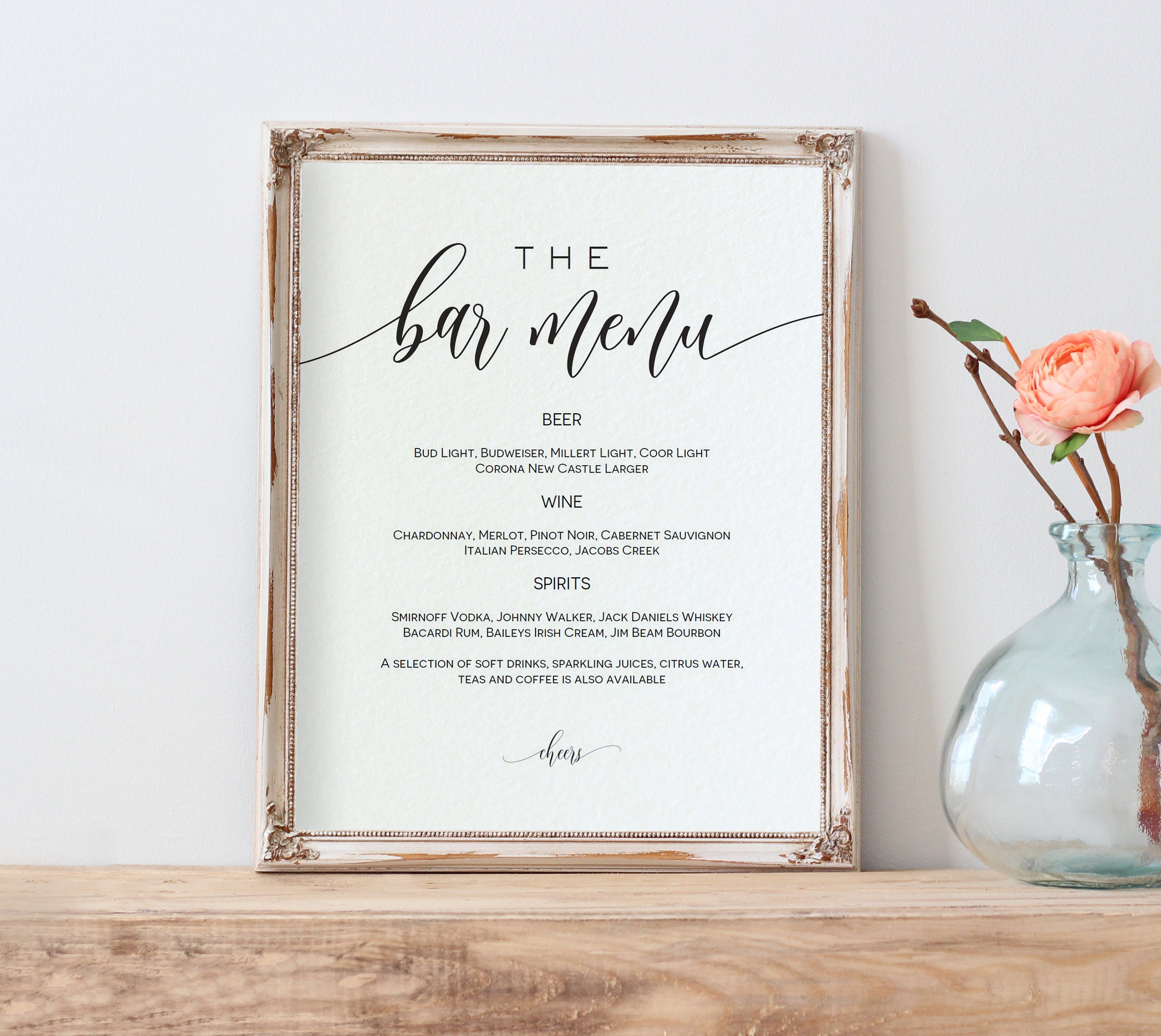 Wedding Bar Menu Sign Printable Calligraphy Bar Menu - Etsy