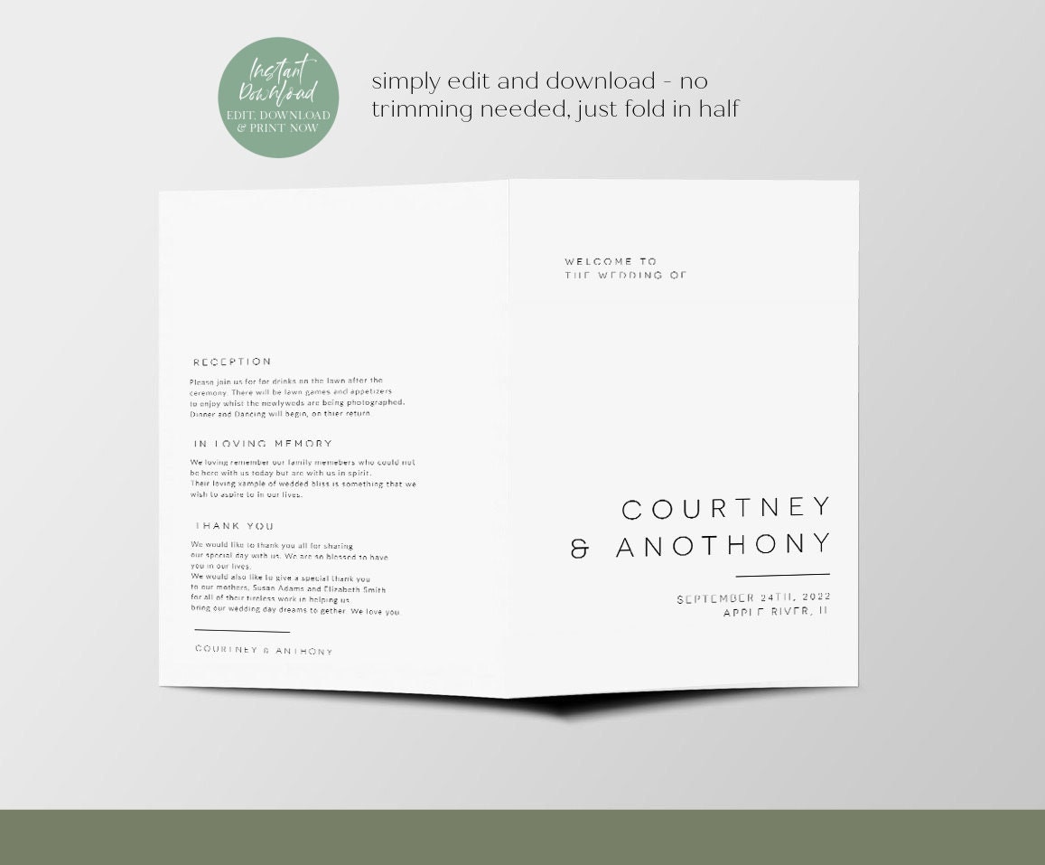 Minimalist Wedding Program Template Wedding Program | Etsy