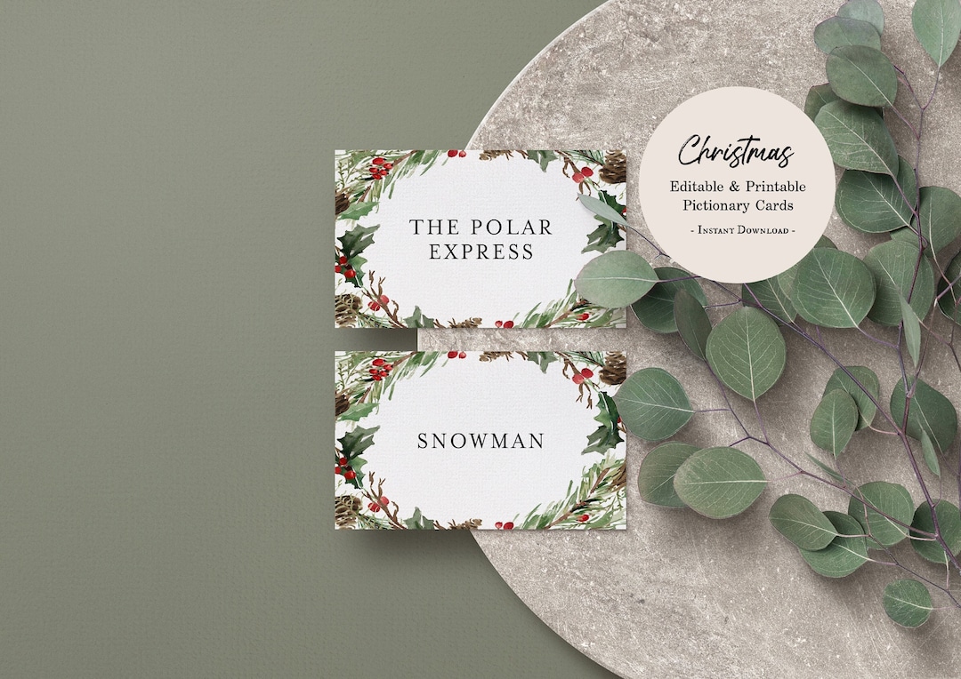 Christmas Pictionary Cards, Holiday Party Game, Printable Pictionary ...