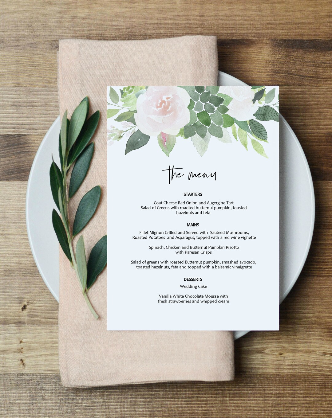 Succulent Menu Card Template, 5x7", Printable Menu Card, Succulent Menu ...