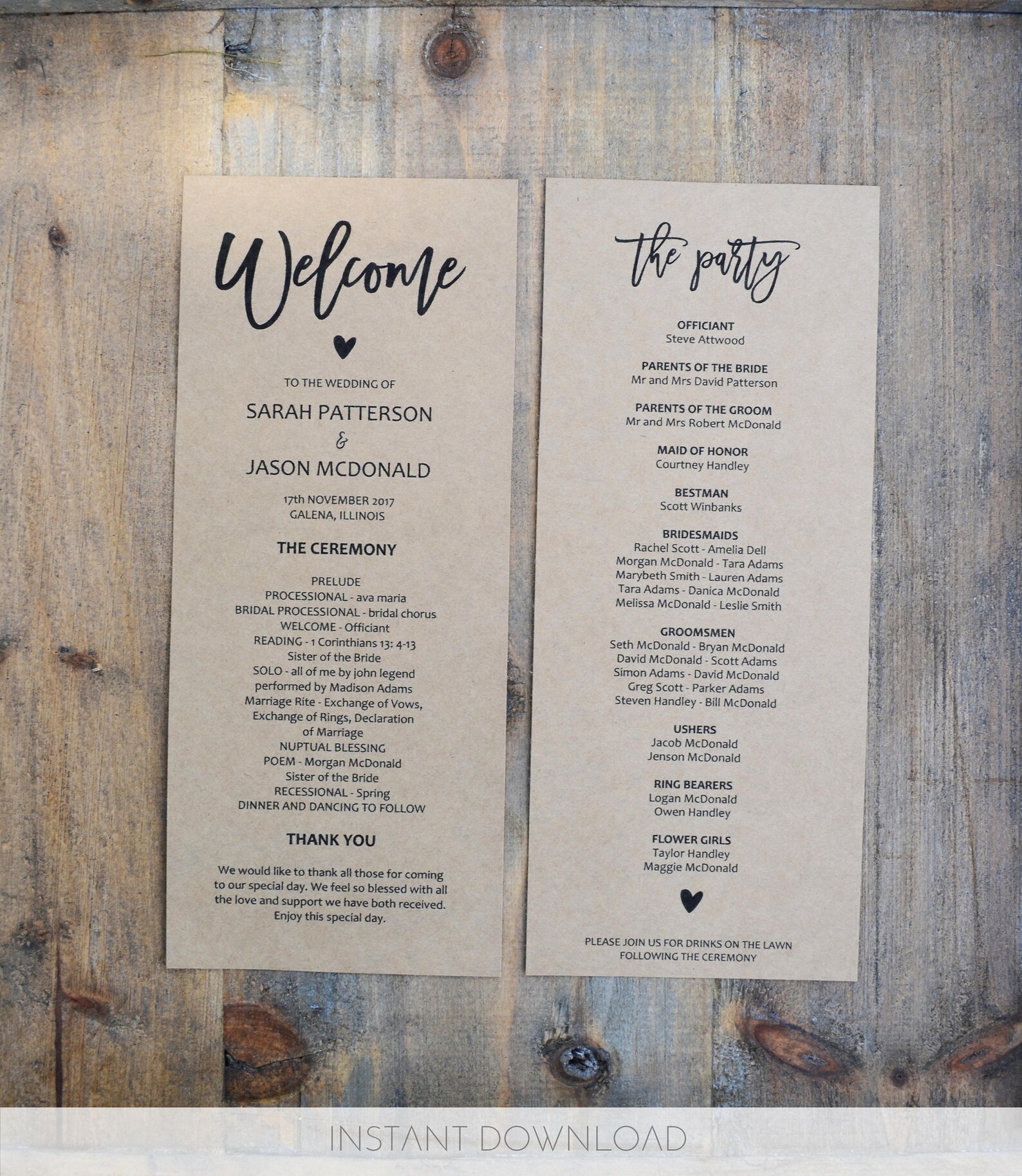 Wedding Ceremony Program Template Wedding Program Printable - Etsy