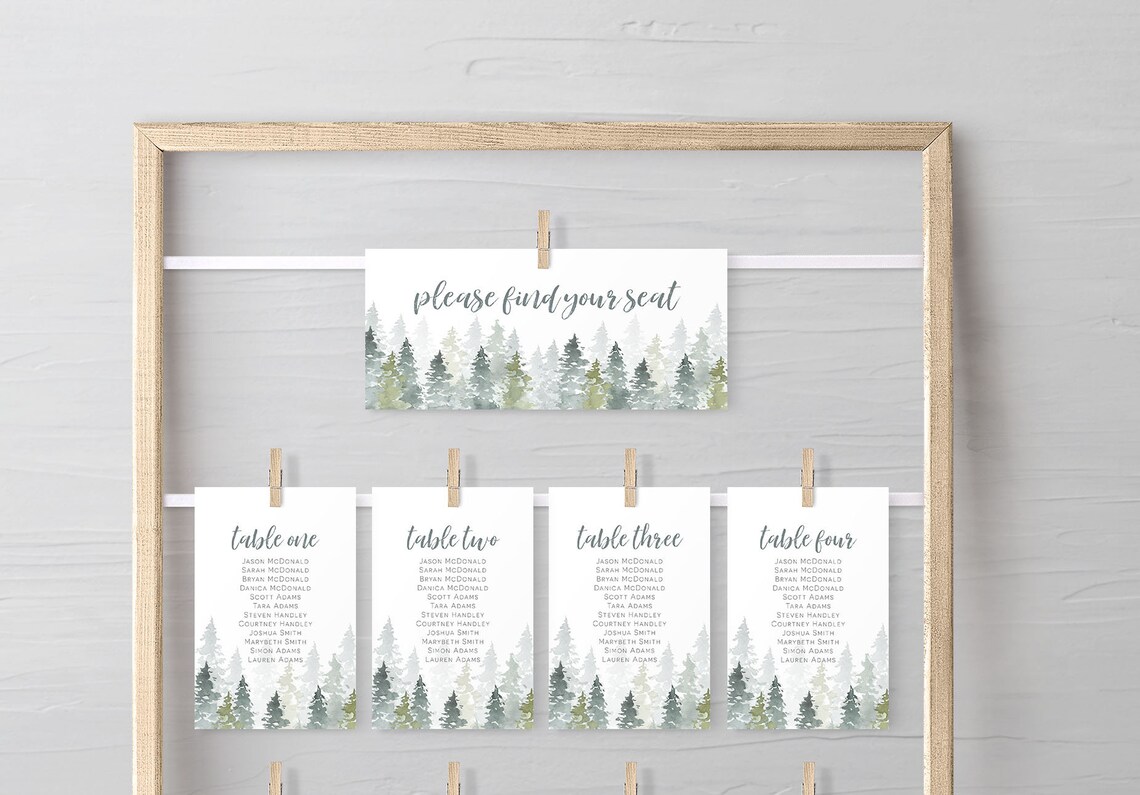 Pine Trees Seating Chart Cards Seating Chart Wedding Winter - Etsy
