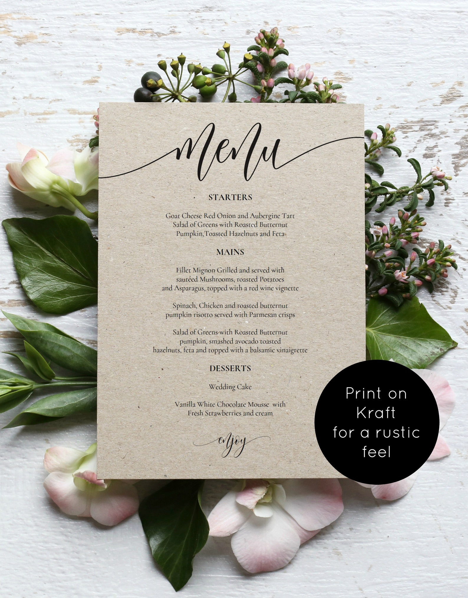 Wedding Menu Template Printable Menu Card 5x7 & 4x6 Wedding - Etsy UK