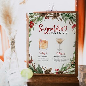 Christmas Signature Drinks Sign, Editable Signature Drinks Template ...