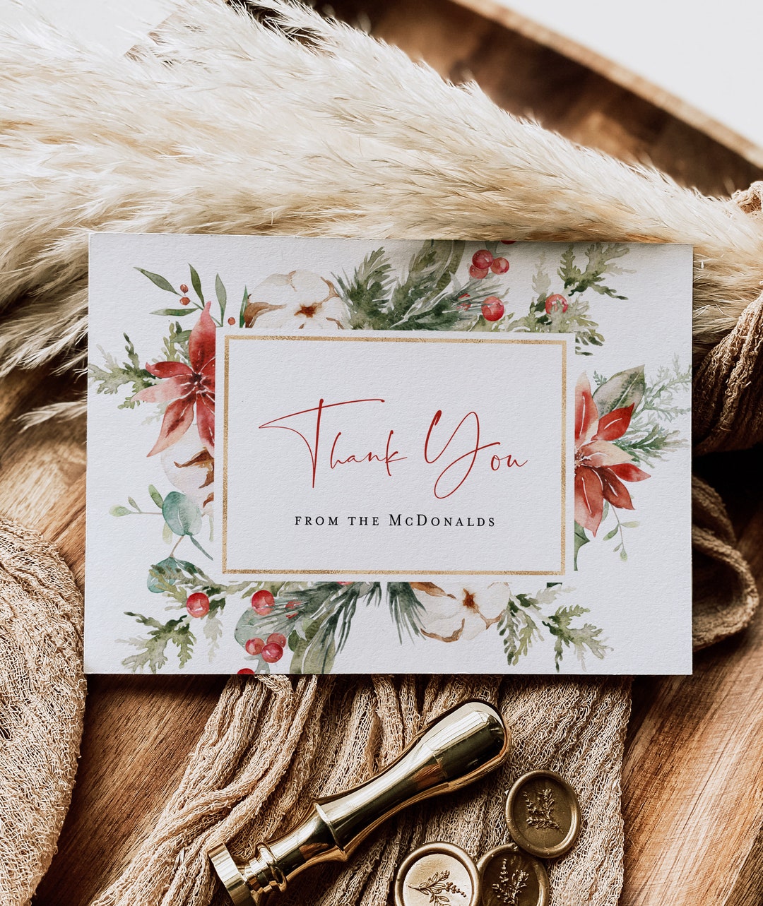 Christmas Thank You Card Template, Thank You Card Printable, Thank You ...