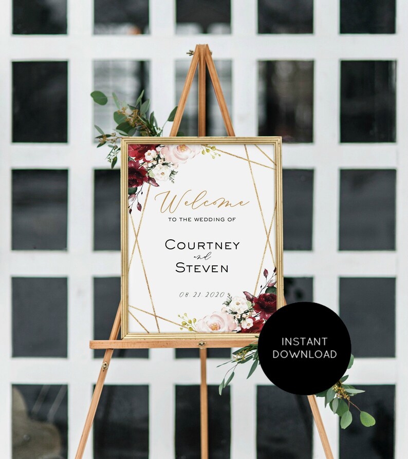 Burgundy Wedding Welcome Sign Printable Wedding Welcome - Etsy