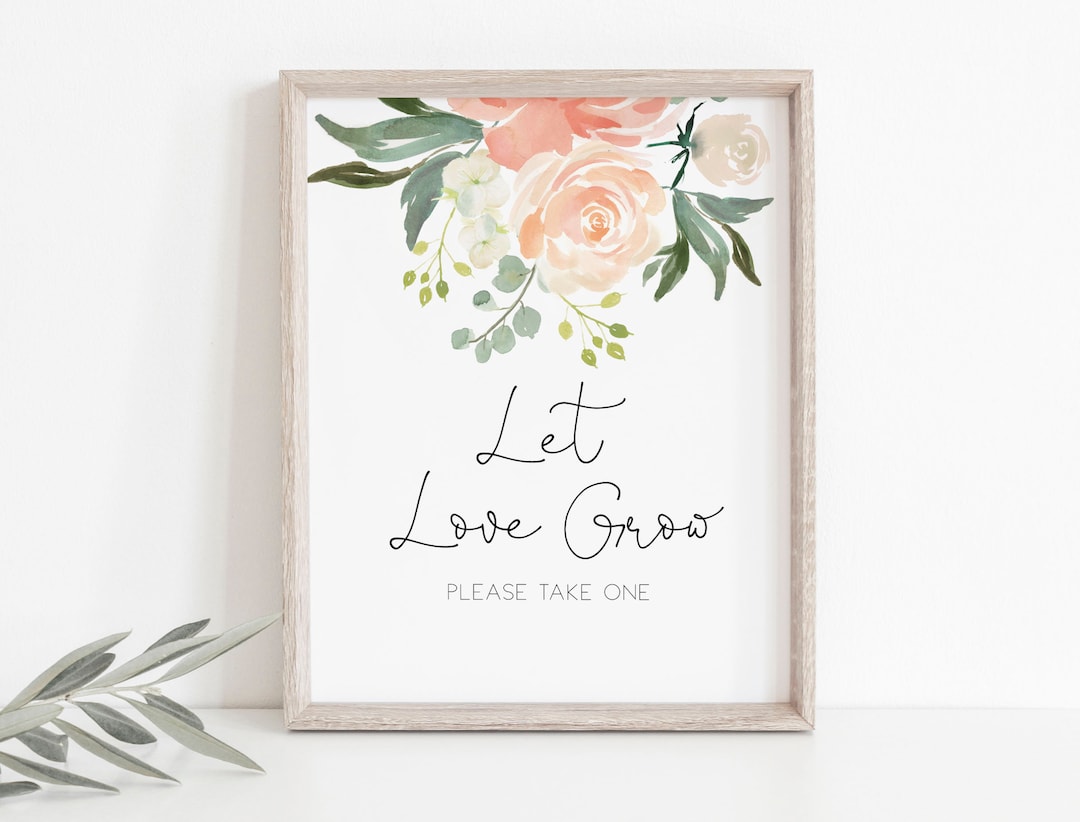Let Love Grow Sign, Favor Sign Template, Blush Greenery Favor Sign ...