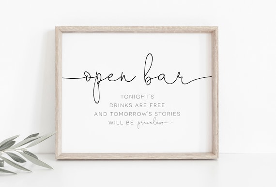 Script Open Bar Sign Wedding Bar Sign Printable Wedding Bar - Etsy