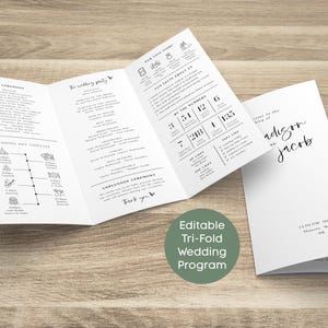 Trifold Wedding Program, Tri-fold Wedding Ceremony Program, Folded ...